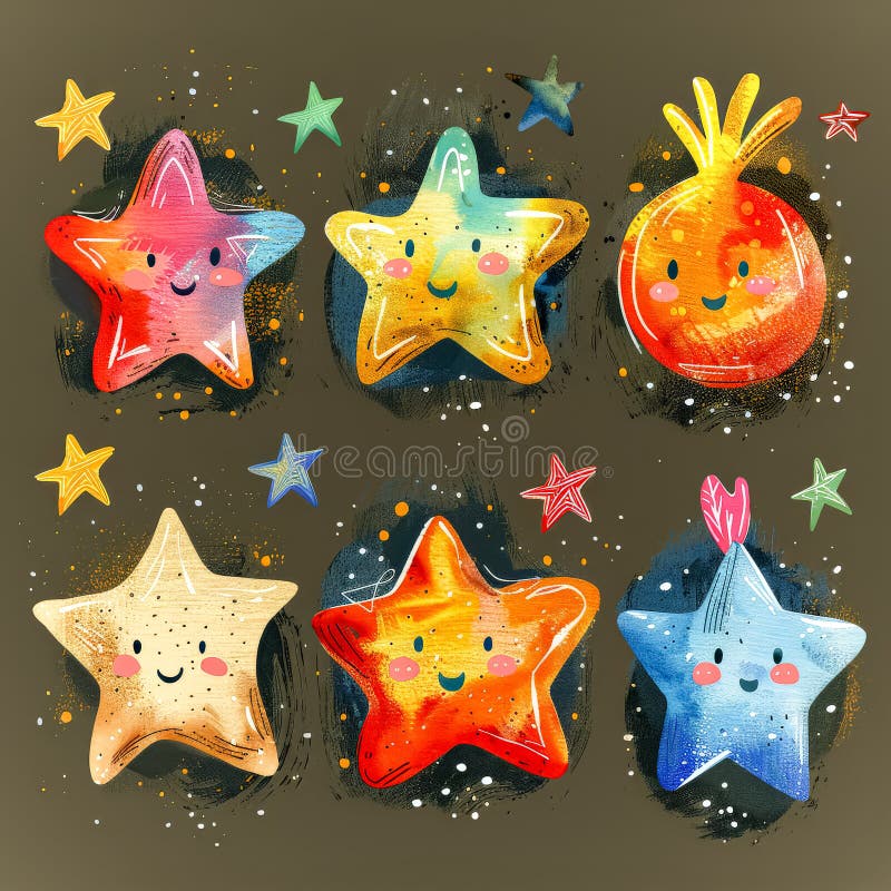 A Set of Colorful Stars with a Yellow Star in the Middle. Stock Image ...