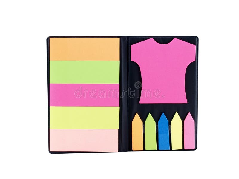 Set of Colorful Sticky Note in Open Black Foldable Leather Case ...