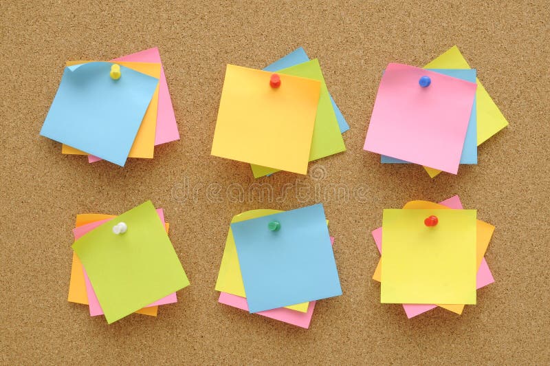 6 Set Colorful Of Sticky Notes Push Pins On Cork Board Stock Photo ... 6 Set Colorful Of Sticky Notes Push Pins On Cork Board Stock Photo ...