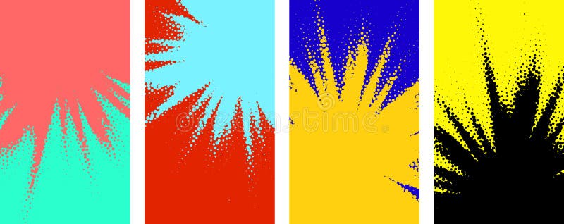 Set of Colorful Sunny Rays Gradient Halftone Dots Backgrounds with ...