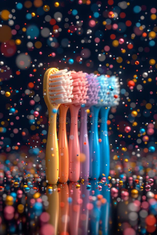 A Set of Colorful Toothbrushes on a Festive Background with Confetti ...