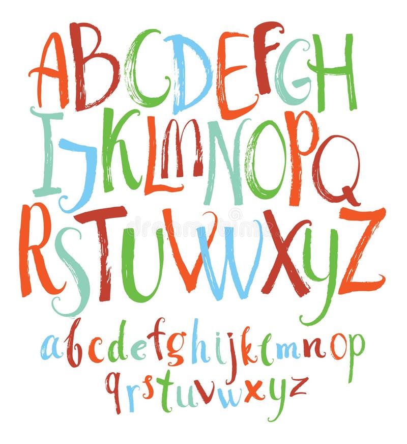 Vector Alphabet. Colorful Hand Drawn Letters Written with a Brush Stock ...