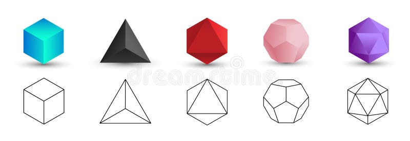 Set of Colorful Vector Editable 3D Platonic Solids Isolated on White ...
