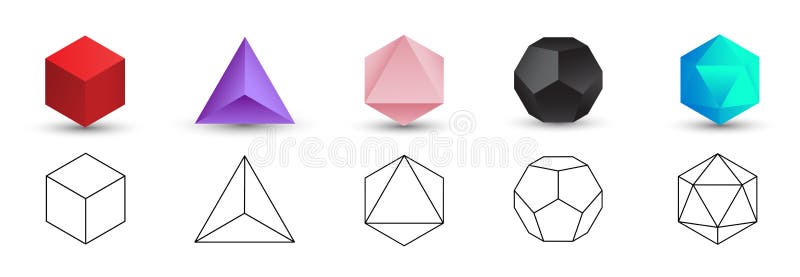 Set of Colorful Vector Editable 3D Platonic Solids Isolated on White ...