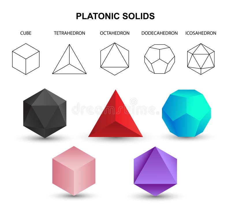 Set of Colorful Vector Editable 3D Platonic Solids Isolated on White ...
