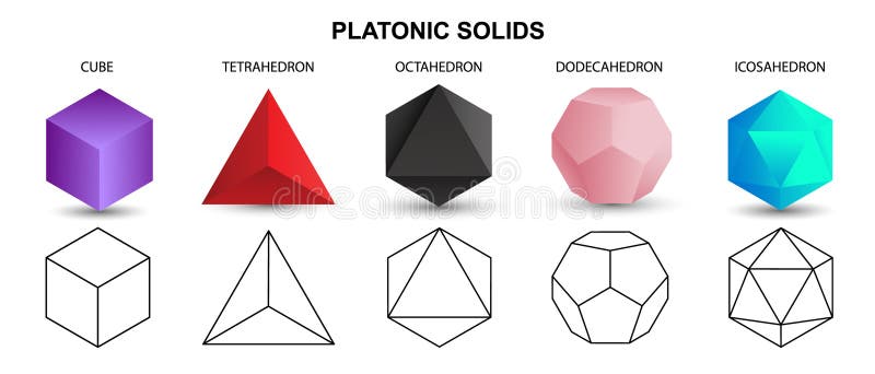 Set of Colorful Vector Editable 3D Platonic Solids Isolated on White ...