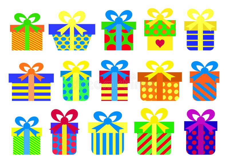 Set of Colorful Vector Gift Boxes with Bows and Ribbons. Stock Vector ...