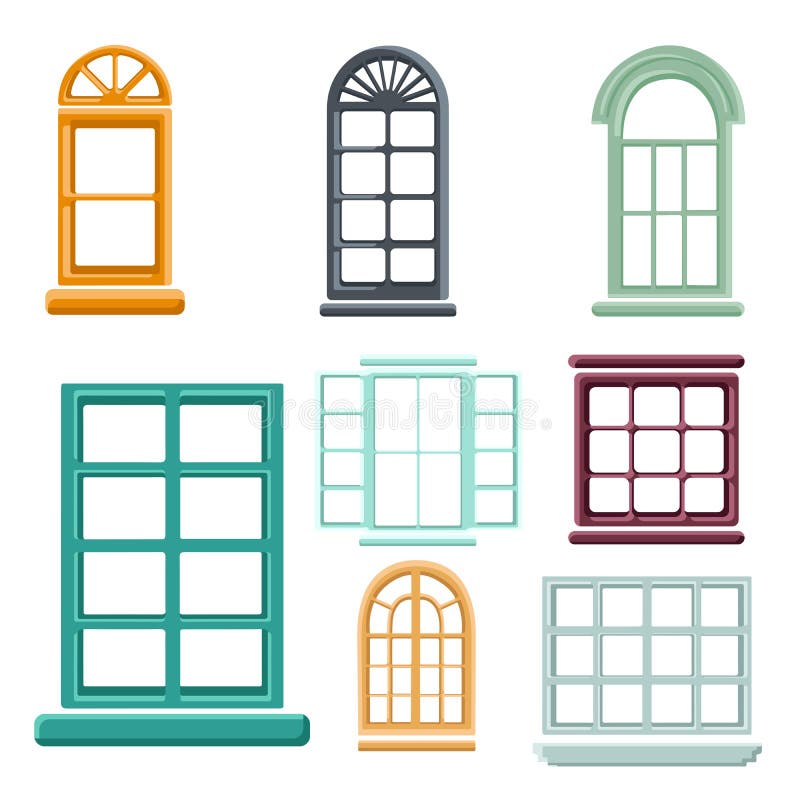 Set of Colorful Vector Windows, Interior and Exterior Stock Vector ...