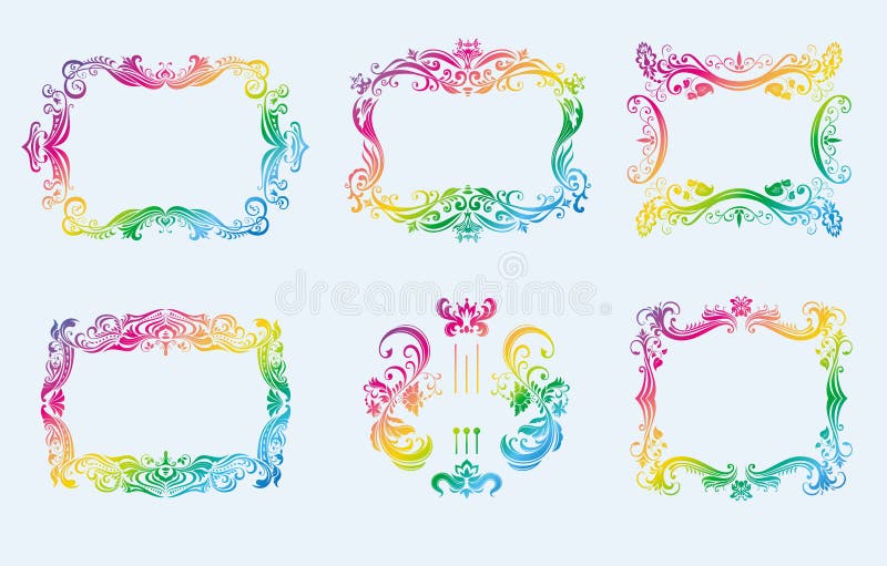 Set of Colorful Vintage Frame. Stock Vector - Illustration of decor ...