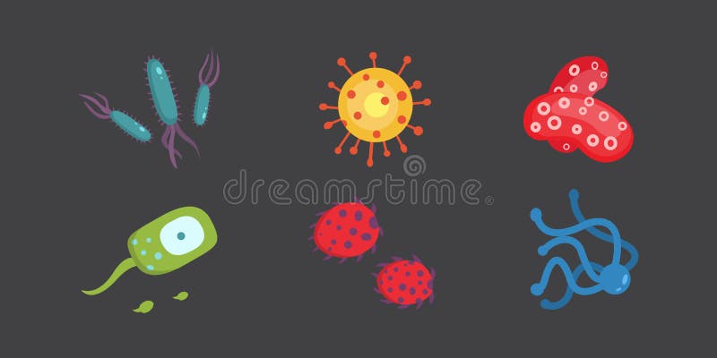 Set Colorful Viruses Vector Illustration. Bacteria and Micro-organisms ...
