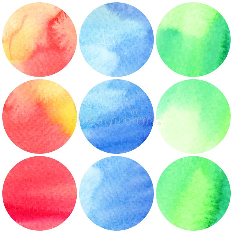 Set of 9 Colorful Watercolor Round Spots. Stock Vector - Illustration ...