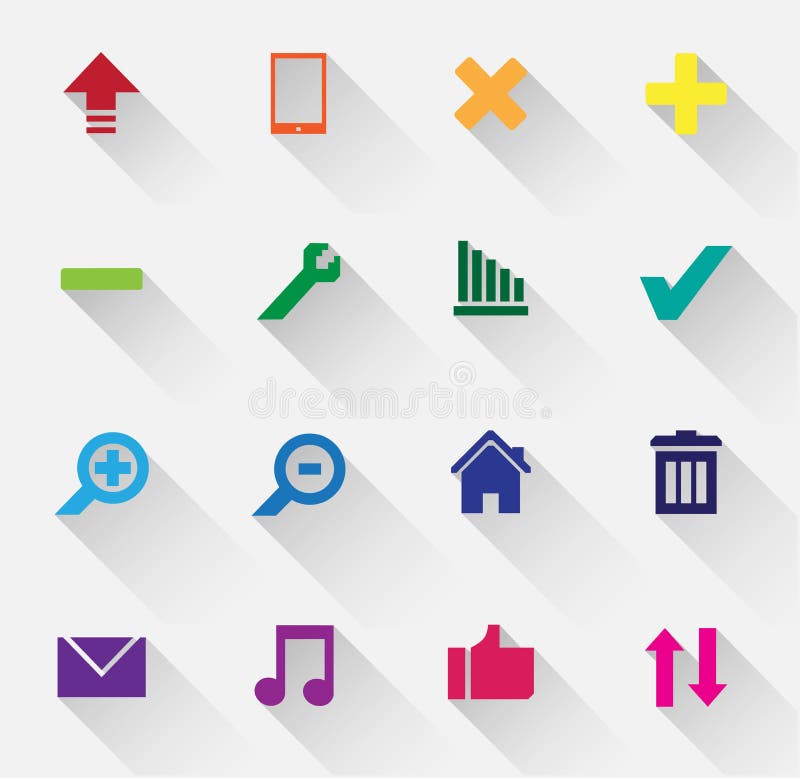 Set of Colorful Web Icons with Long Shadows Stock Vector - Illustration ...