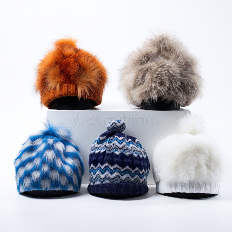 Set of Colorful Winter Hats in Various Designs and Materials Isolated ...