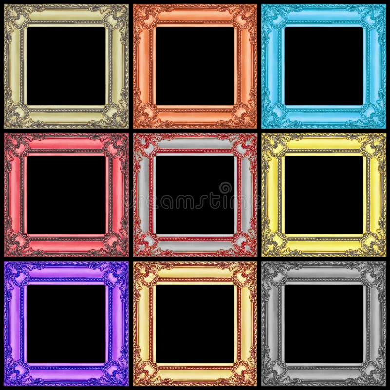 Set of Colorful Wooden Frames Isolated on Black Stock Photo - Image of ...
