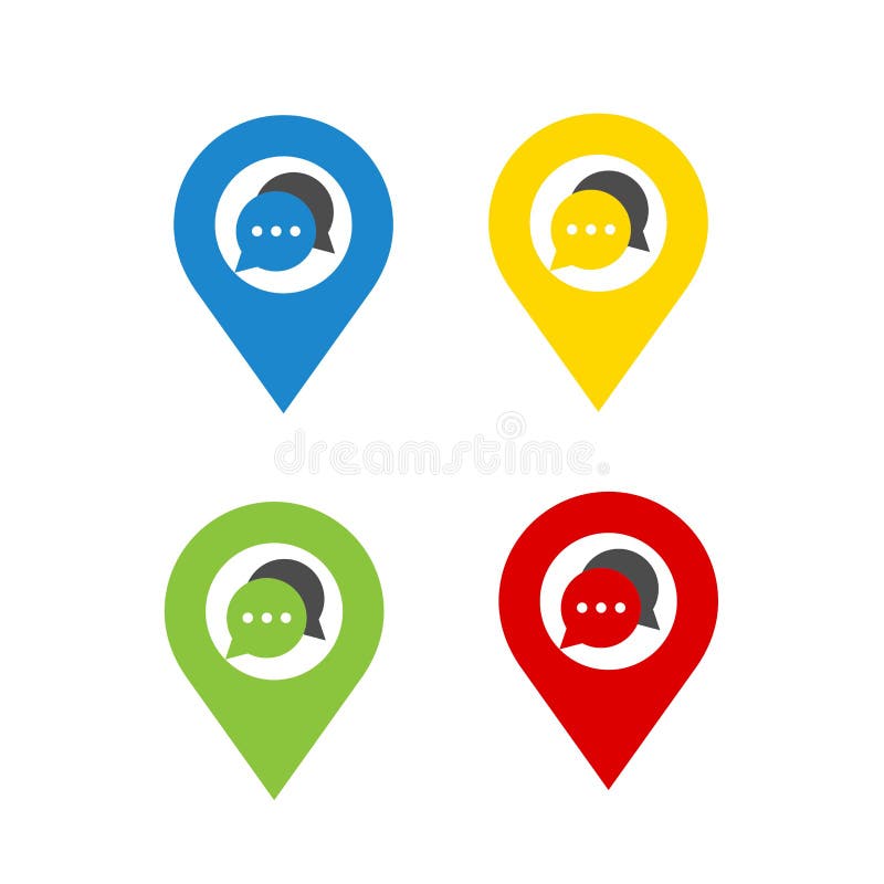 Set Colorful World Map Pointer Message Bubble Icon and Vector Logo ...