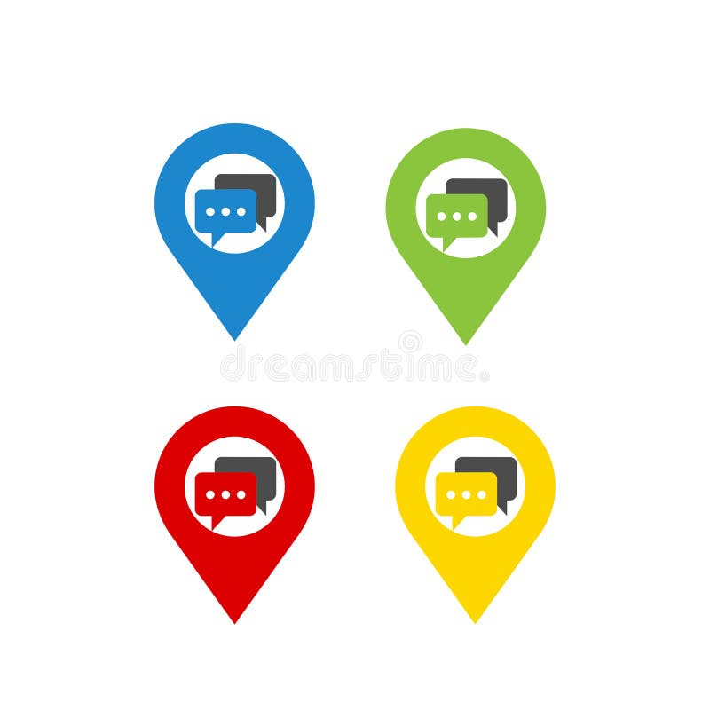 Set Colorful World Map Pointer Message Bubble Icon and Vector Logo ...