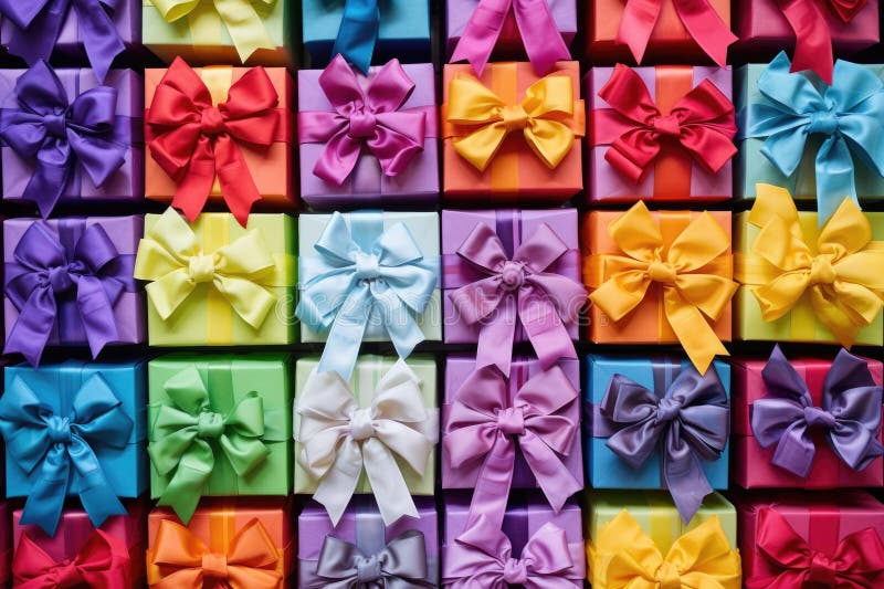 Set of Colorfully Wrapped Gift Boxes with Bows Stock Photo - Image of ...