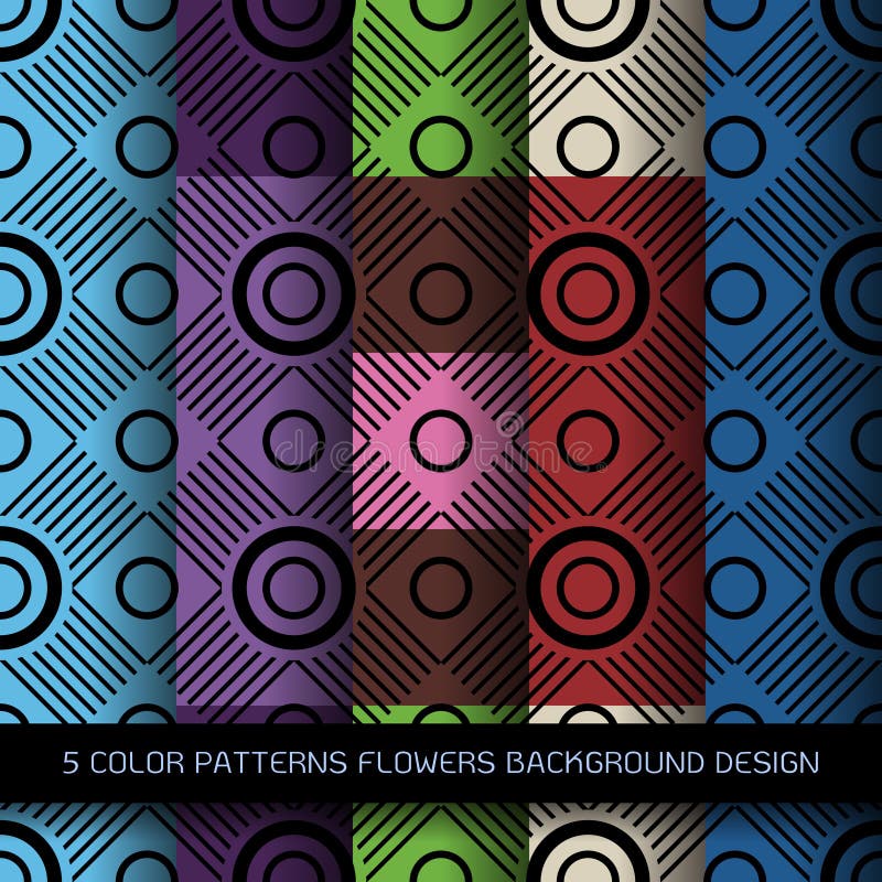 Set of 5 Colors Patterns with Flowers. Stock Vector - Illustration of ...