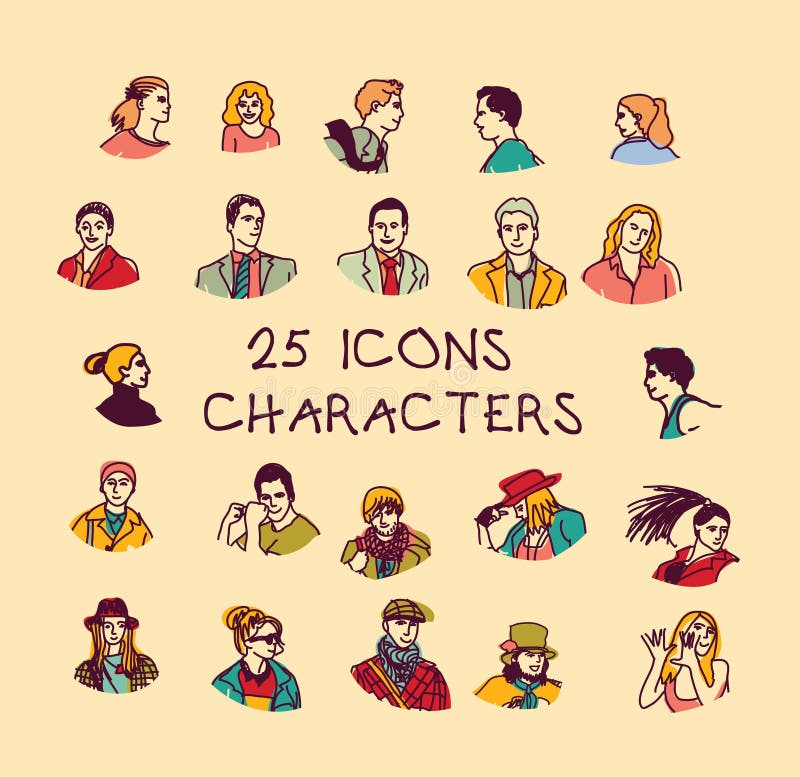 Set Colors People Icons Characters. Stock Vector - Illustration of ...