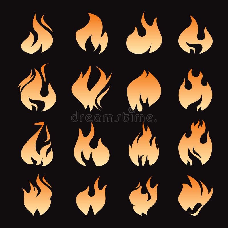 Set of coloUr fire icons. stock vector. Illustration of flaming - 245923489