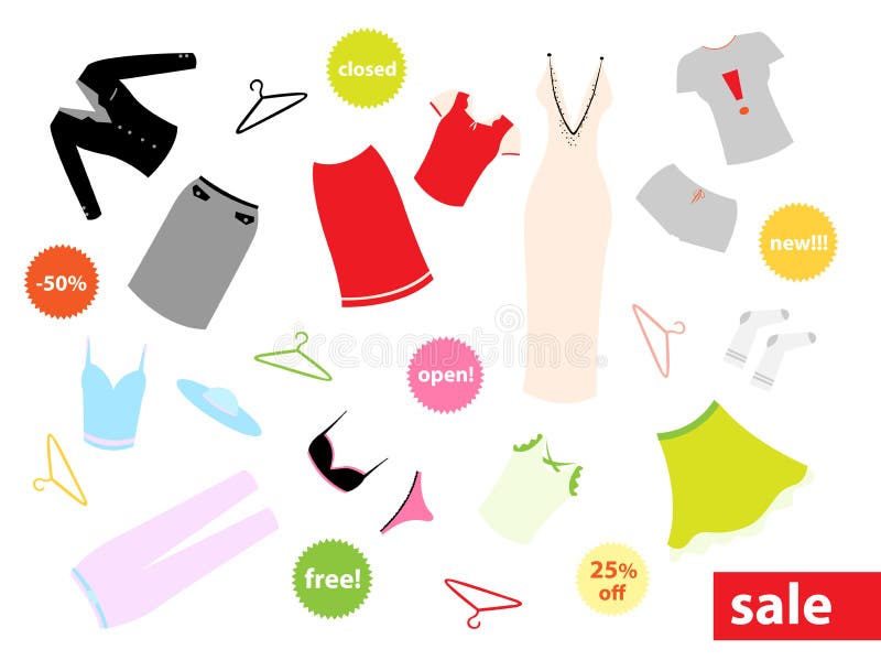 Set of Colourful Clothes and Stickers Stock Vector - Illustration of ...