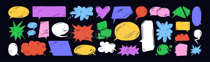 Set of Colourful Doodle Speech Bubbles. Collection of Different Talk ...