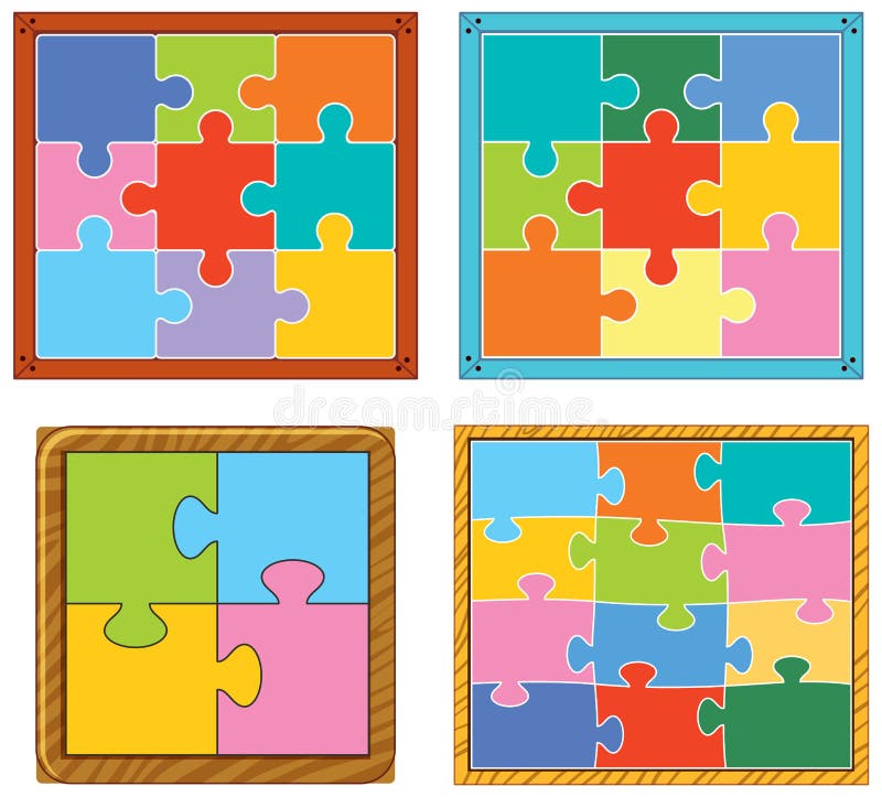 Set of Colourful Puzzle on the Frame Stock Vector - Illustration of ...
