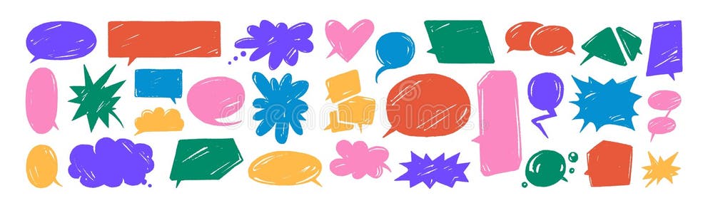 Set of Colourful Speech Bubble in Doodle Style. Drawing Talk Clouds ...