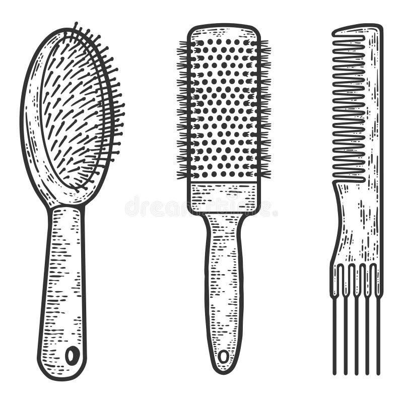 Set of Combs. Sketch Scratch Board Imitation. Black and White Stock ...