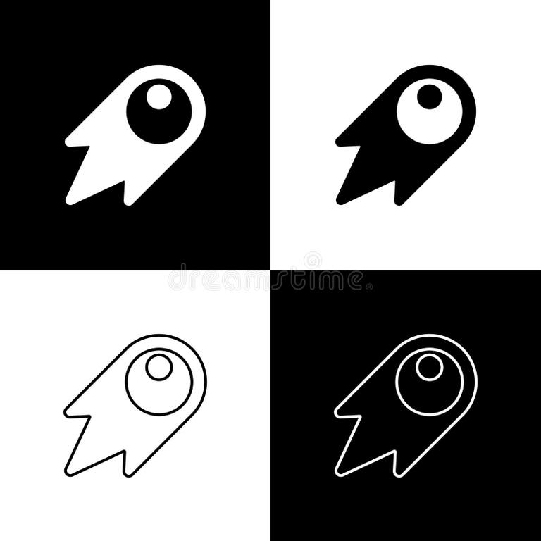 Set Comet Falling Down Fast Icon Isolated on Black and White Background ...