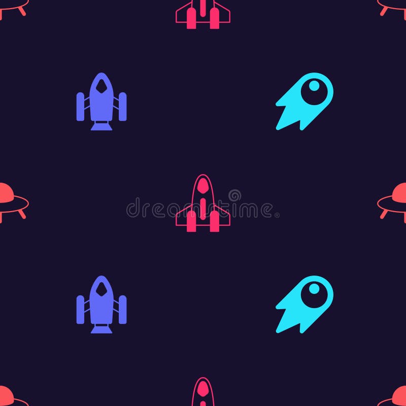 Set Comet Falling Down Fast, Rocket Ship, and UFO Flying Spaceship on ...