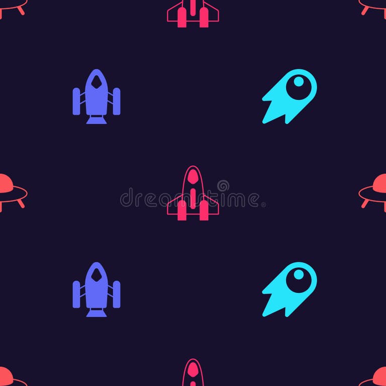 Set Comet Falling Down Fast, Rocket Ship, and UFO Flying Spaceship on ...