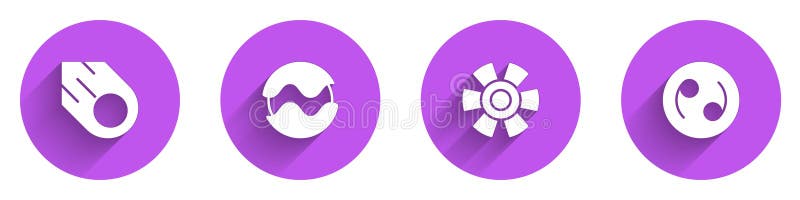Set Comet, Planet, Sun and Cancer Zodiac Icon with Long Shadow. Vector ...