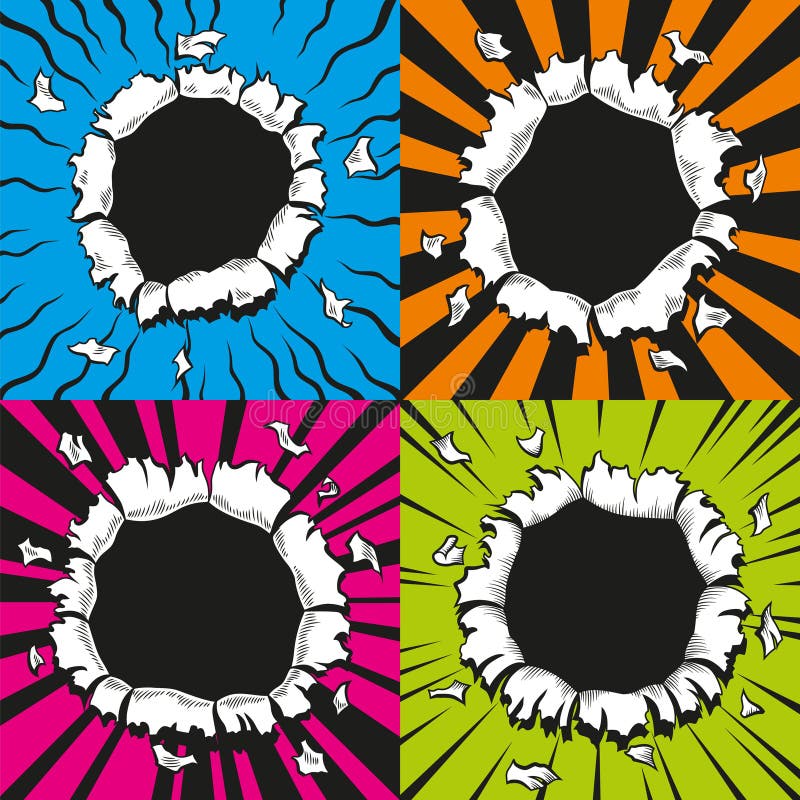 Set of Comic Book Holes. Vector Paper is Torn through Boom Explosion ...