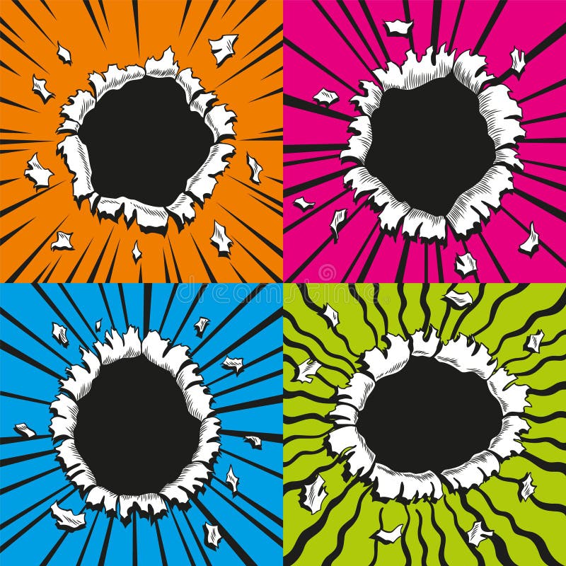 Set of Comic Book Holes. Vector Paper is Torn through Boom Explosion ...