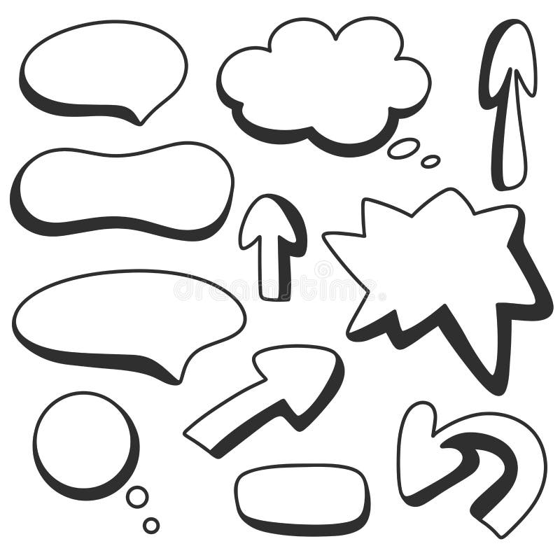 Set Comic Bubbles for Text Doodle Style Stock Vector - Illustration of ...