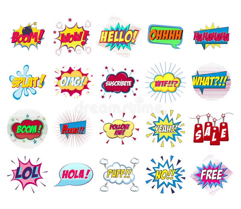 Comic Expressions Speech Bubbles Stock Vector - Illustration of element ...