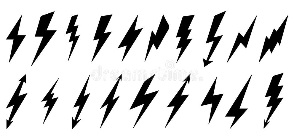 Set of Comic Icon Lightning Bolt Elements in Pop Art Style. Flash Sign ...