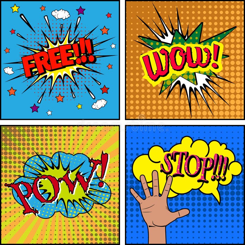 Set of Comic Sound Effects. Stock Vector - Illustration of poof, cloud ...