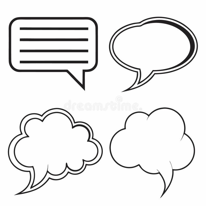 Set of Comic Speech Bubbles Chat Elements Outlines. Stock Illustration ...