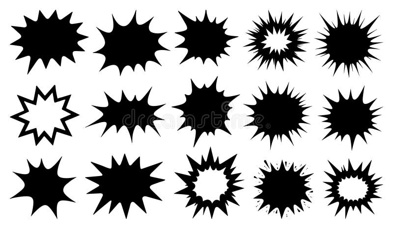 Set of Comic-style Black Explosion Shapes. Hand-drawn Starbursts and ...