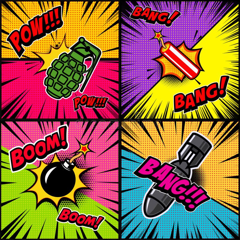 Set of Comic Style Bomb Explosion. Design Element for Poster, Flyer ...