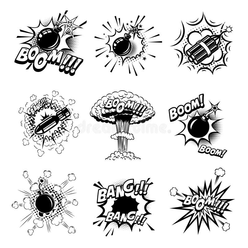 Set of Comic Style Bombs, Dynamite, Grenade. Design Element for Poster ...