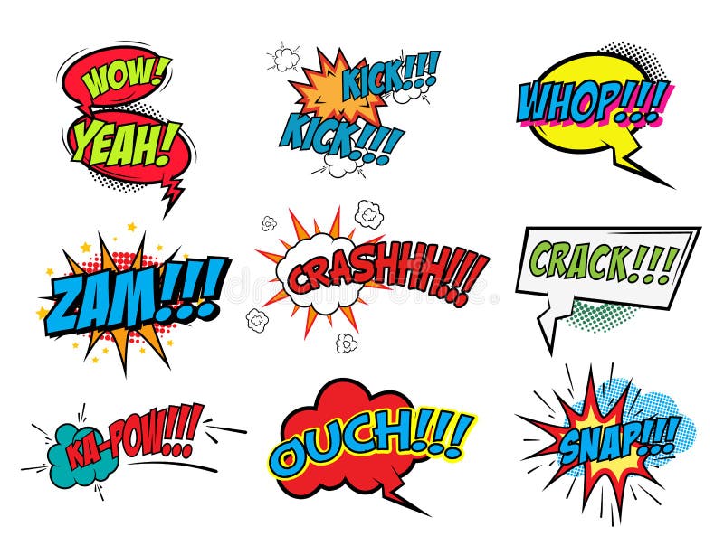 Set of Comic Style Phrases. Stock Vector - Illustration of element ...