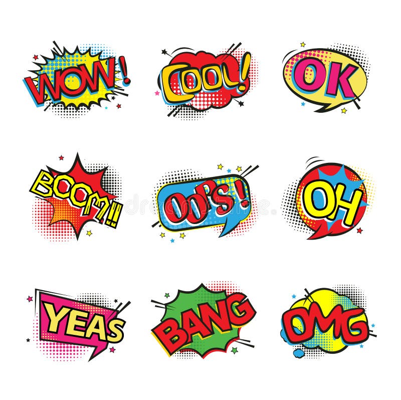 Set of Comic Text, Pop Art Style or Comic Speech Bubbles Set with ...