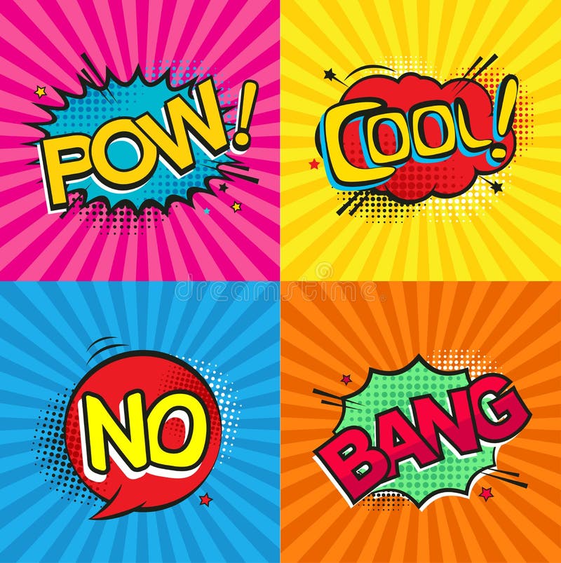 Set of Comic Text, Pop Art Style or Comic Speech Bubbles Set with ...