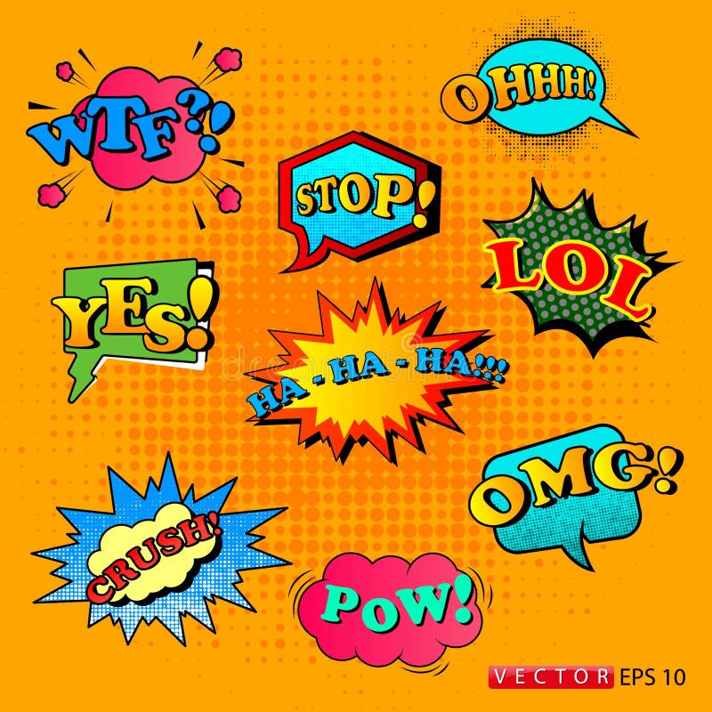 Set of Comic Text, Pop Art Style. Stickers in Different Formats and ...