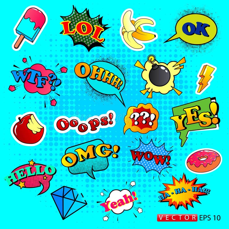 Set of Comic Text, Pop Art Style. Stickers in Different Formats and ...