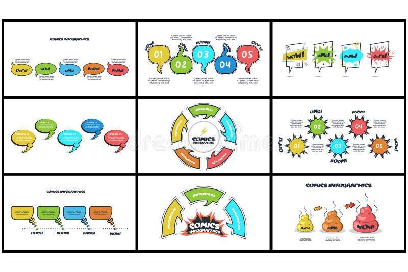 Set Comics Infographic with Steps, Options, Parts or Processes ...