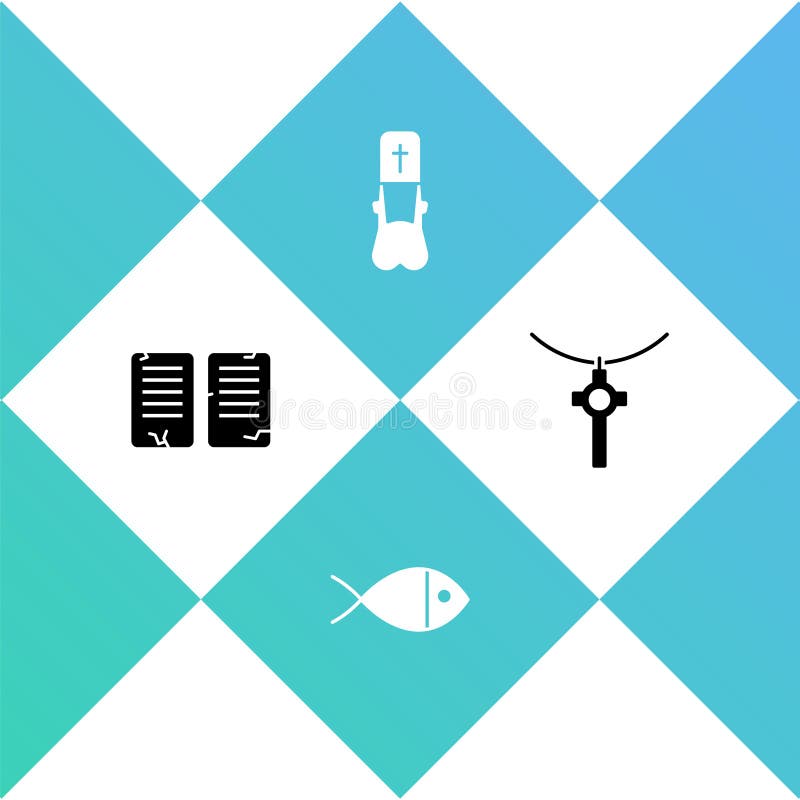 Set the Commandments, Christian Fish, Priest and Cross on Chain Icon ... Set the Commandments, Christian Fish, Priest and Cross on Chain Icon ...